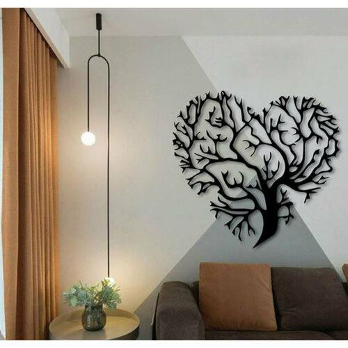Панно 50х50 см "Сердце Ветви" декоративное настенное чёрное, декор на стену, картина