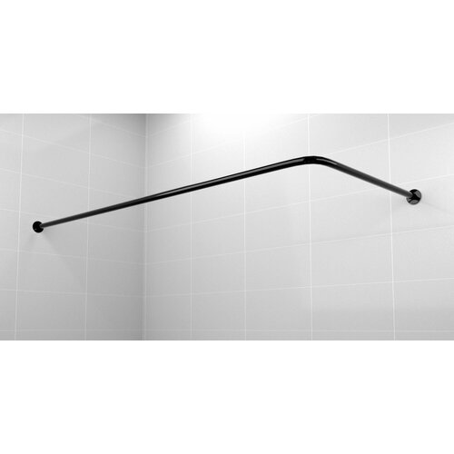 Карниз для ванной 180x70см (Штанга 20мм) Г-образный, угловой Усиленный, цельный из нержавейки черного цвета