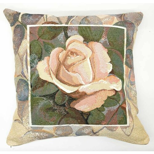 Декоративная подушка из гобелена 50х50 (+-3см) на молнии, с рисунком Цветы Роза в квадрате
