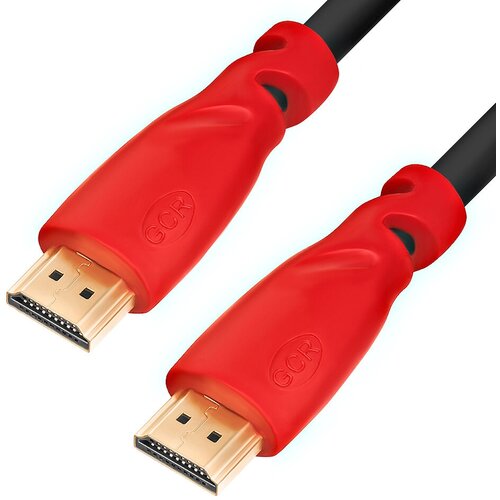 GCR Кабель 2.0m HDMI версия 1.4, черный, красные коннекторы, OD7.3mm, 30/30 AWG, позолоченные контакты, Ethernet 10.2 Гбит/с, 3D, 4K GCR-HM350-2.0m, экран Greenconnect HDMI (m) 1.4 - HDMI (m) 1.4 2м черный (GCR-HM350-2.0m)
