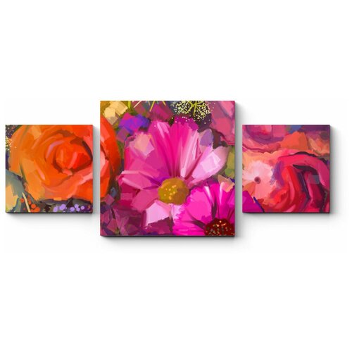 Модульная картина Яркий букет цветов 70x30