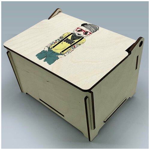 Подарочная коробка шкатулка с крышкой на петлях УФ рисунок размер 16,5x12,5 см животные на стиле - 102