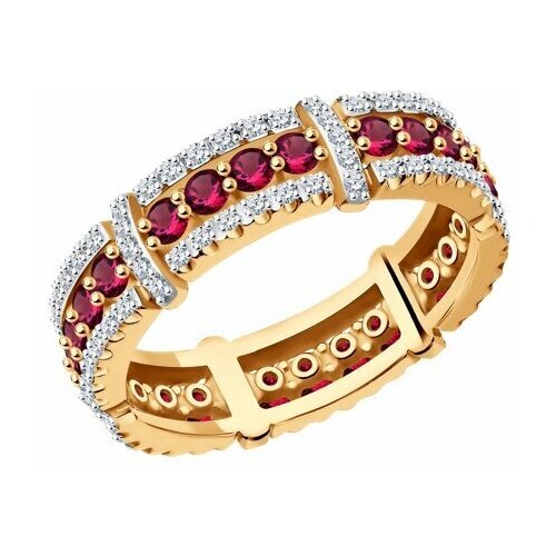 Кольцо Diamant online, золото, 585 проба, бриллиант, рубин, размер 18, красный, бесцветный