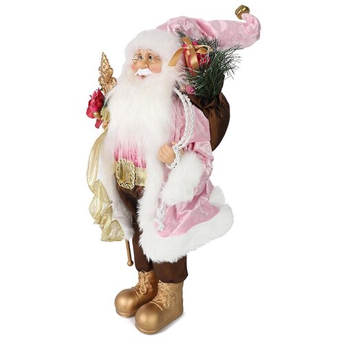 Дед Мороз в Розовой Шубке с Подарками и Посохом, 30 см