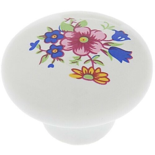 Ручка кнопка FLOWER Ceramics 017, d-32, керамическая, белая 1 шт.