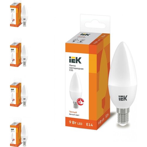 Светодиодная лампа IEK 9W эквивалент 60W 3000K 810Лм E14 свеча (комплект из 4 шт)