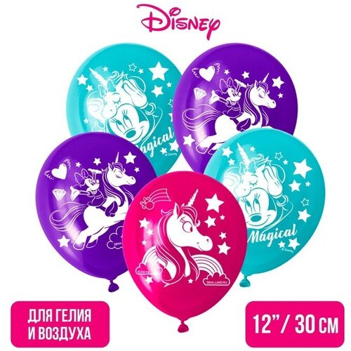 Disney Шар воздушный "Мышка" 12 дюйм, латексный, 5 штук, Минни и единорог