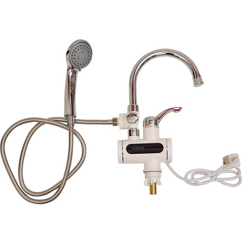 Проточный электрический водонагреватель Oasis EP-3, душ+кран, белый/серебристый