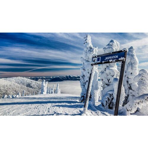 Картина на холсте 60x110 LinxOne "Пейзаж снег зима горы лес" интерьерная для дома / на стену / на кухню / с подрамником