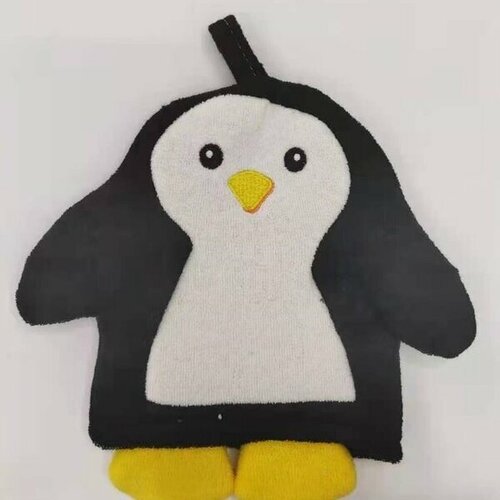 Мочалка-варежка для тела детская «Water Magic - Пингвинёнок Оскар», цвет черный, 20*21см (ZIP пакет)