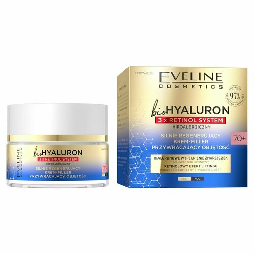 Eveline Cosmetics Интенсивно регенерирующий крем-филлер Biohyaluron 3 x retinol System, 70+, возвращающий упругость, дневной ночной, 50 мл
