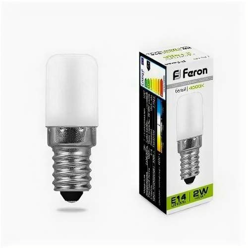 Светодиодная LED лампа Feron лампа для холодильников E14 2W(160lm) 4000K 4K матовая 51x18, LB-10 25897 (упаковка 12 штук)
