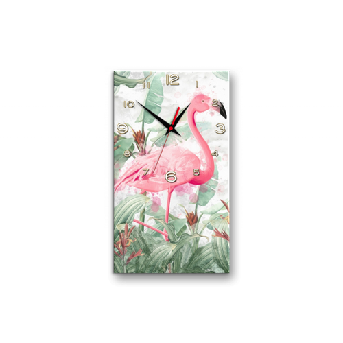Часы настенные на стекле | Diva Kartina | Арт Постеры. Фламинго в тропиках | 40X70 см | Немецкий механизм