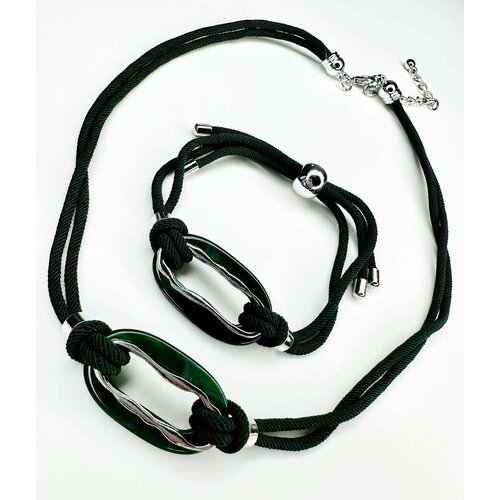 Комплект бижутерии: браслет, колье, размер колье/цепочки 40 см, зеленый, серебряный