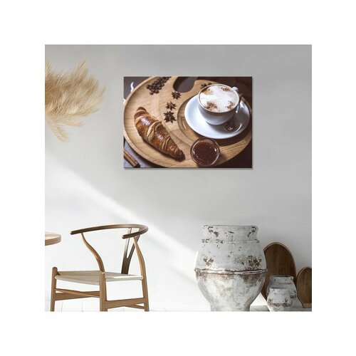 Картина на холсте с подрамником Кофе с корицей и круассан 60х80