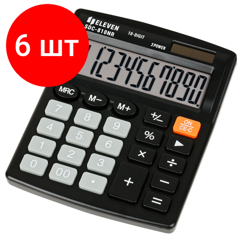 Комплект 6 шт, Калькулятор настольный Eleven SDC-810NR, 10 разрядов, двойное питание, 127*105*21мм, черный