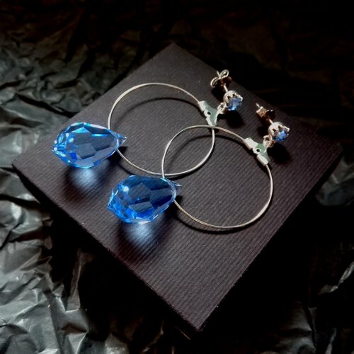 Серьги , хрусталь, кристаллы Preciosa, размер/диаметр 50 мм., голубой