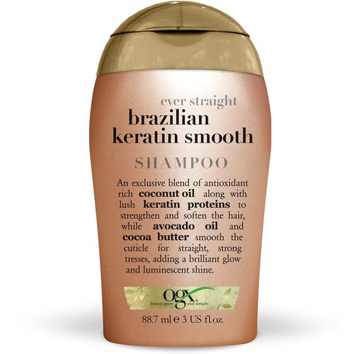 OGX Шампунь разглаживающий для укрепления волос Бразильский Кератин тревел