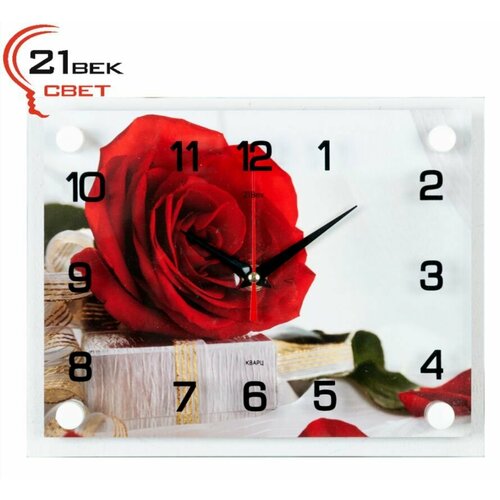 Часы настенные 21 ВЕК 2026-1082 25,5х20 см, роза с подарком