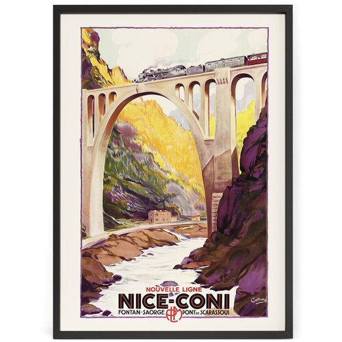 Большой туристический постер на стену Ницца, Франция, Coni Railway 1929 год 90 x 60 см в тубусе