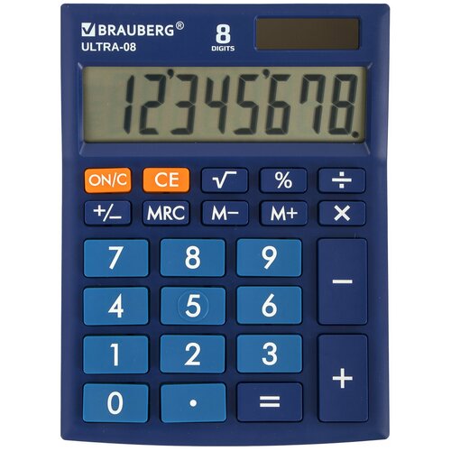 Калькулятор настольный Brauberg Ultra-08-BU, компактный, 154x115 мм, 8 разрядов, двойное питание, синий