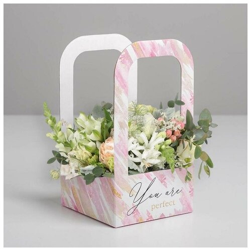 Коробка-переноска для цветов «Акварель», 12 см × 12 см × 22 см