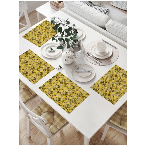 Салфетки на стол для сервировки прямоугольные, плейсмат JoyArty "Мягкая весенняя флора", 32x46 см, в комплекте 4шт.