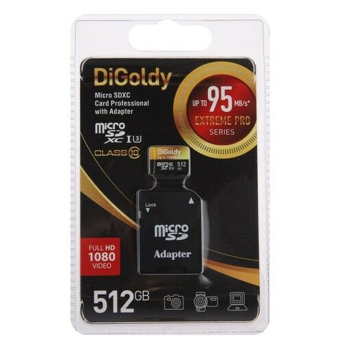 Карта памяти Digoldy MicroSDXC 512GB Class10 + адаптер SD (95MB/s)