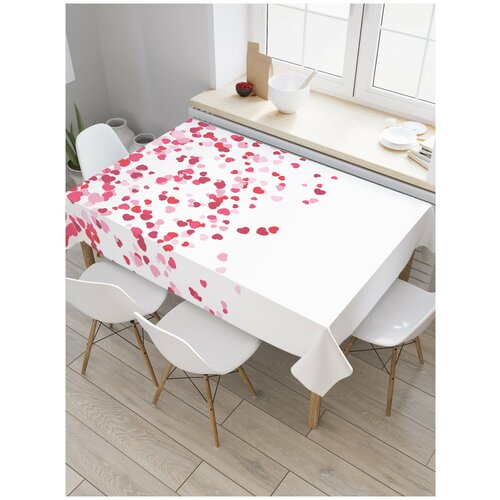Прямоугольная водоотталкивающая тканевая скатерть на стол JoyArty с рисунком "Дождь из сердец" 145 на 180 см