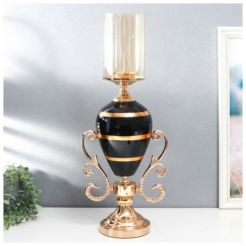 Подсвечник металл, стекло на 1 свечу "Мираж" золото с чёрным 55х14х23 см