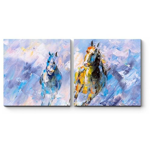 Модульная картина Бегущие лошади, масло 120x60