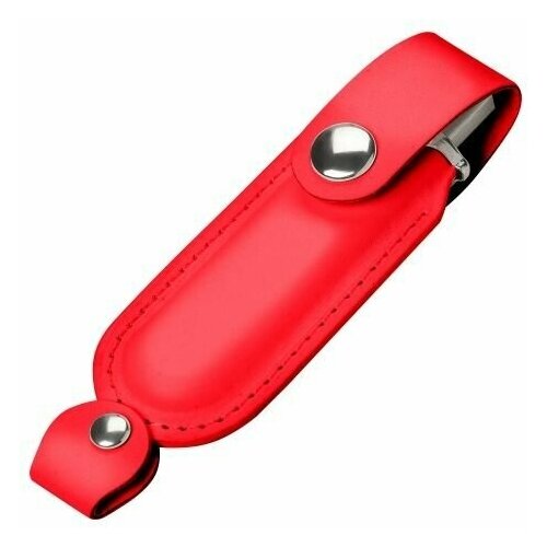Подарочная флешка кожаная на кнопке красная, оригинальный сувенирный USB-накопитель 64GB