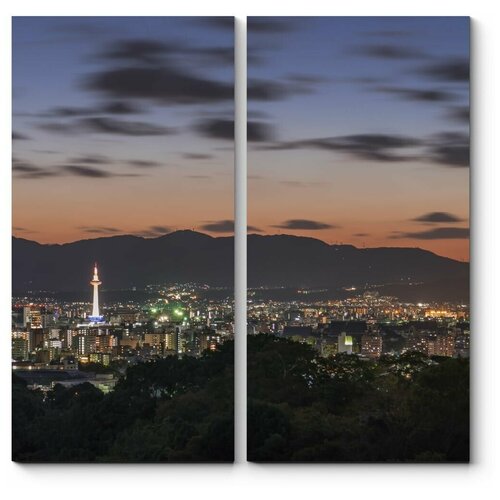 Модульная картина Неповторимая панорама ночного Киото 80x80