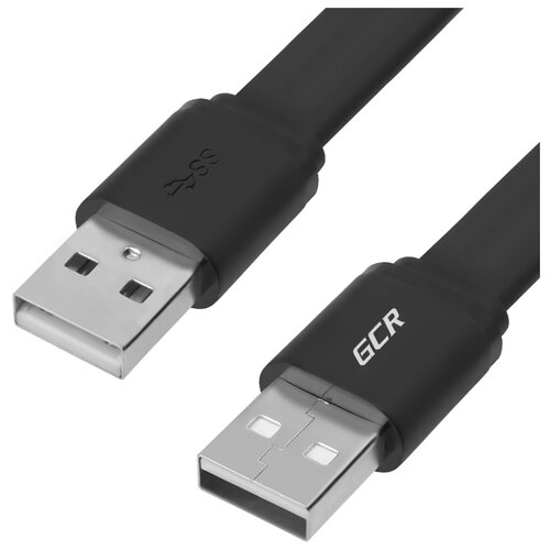 GCR Кабель PROF 3.0m USB 2.0, AM/AM, плоский, черный, 28/24 AWG, морозостойкий