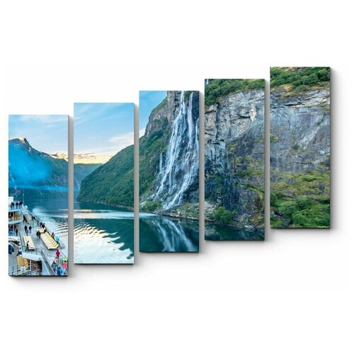 Модульная картина Водопад 7 сестер в норвежских фьордах 140x98
