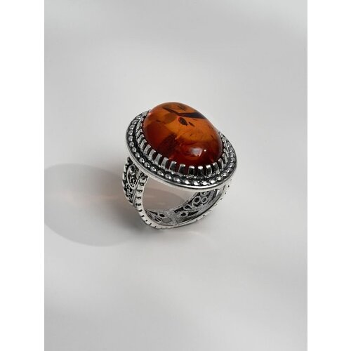 Кольцо Shine & Beauty, янтарь, размер 18, оранжевый, серебряный
