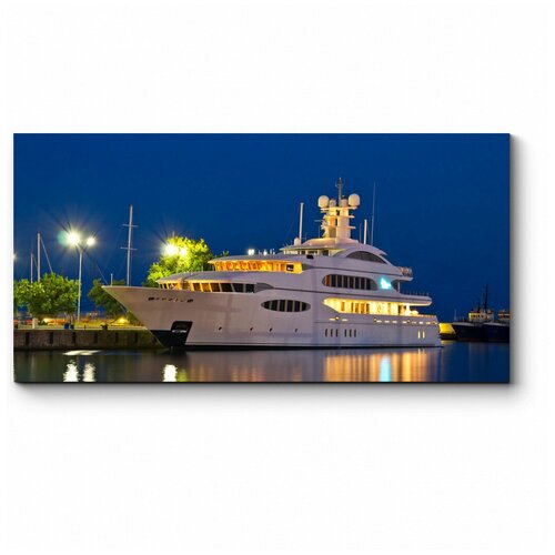 Модульная картина Красавица-яхта в ночном порту 90x45