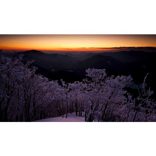 Картина на холсте 60x110 Альянс Лес "Япония зима рассвет снег горы" на подрамнике / интерьер/ декор