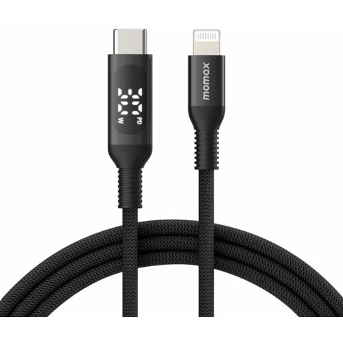 Кабель для зарядки телефона Momax EliteLink USB-C to Lightning с LED дисплеем, 1.2 метра, PD 30 Вт (DL52D), черный