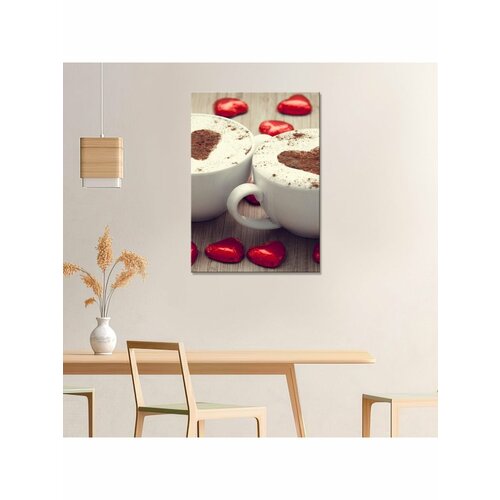 Картина на холсте с подрамником Две чашки кофе с сердечками 60х80