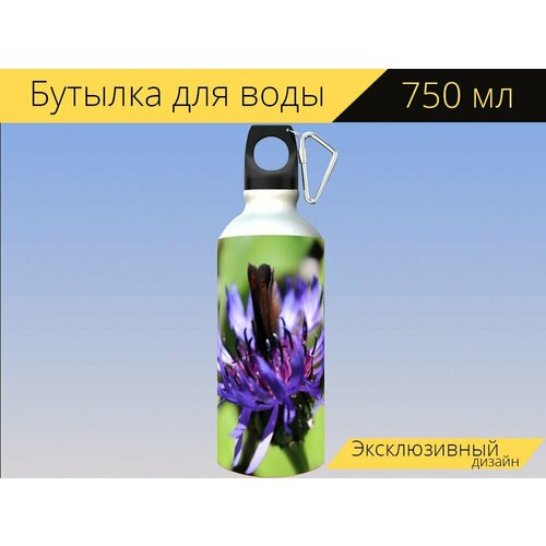Бутылка фляга для воды "Дикий, природа, цветок лайла" 750 мл. с карабином и принтом