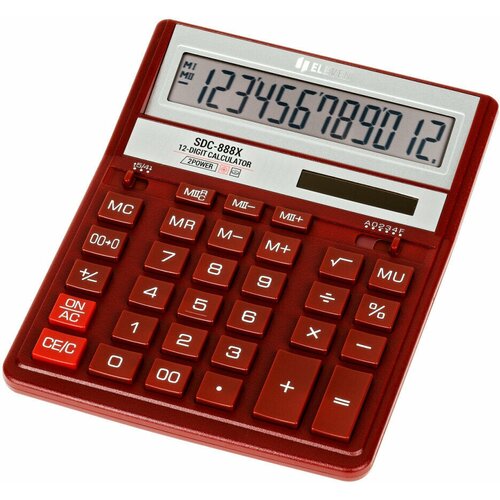 Калькулятор настольный Eleven SDC-888X-RD, 12 разрядов, двойное питание, 158*203*31мм, красный, 339225