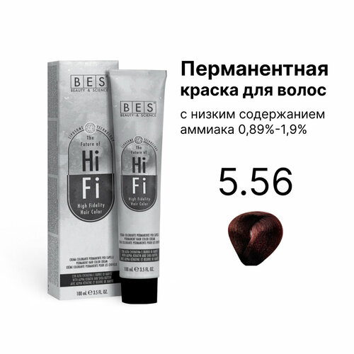 BES Перманентная крем-краска для волос HI-FI, 5.56 светло-коричневый махагон красный, 100 мл