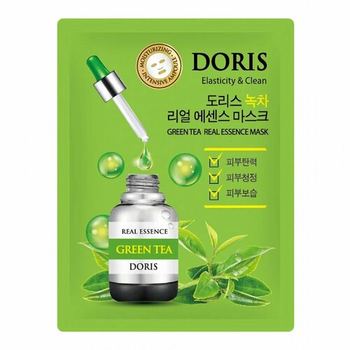 Тканевая маска для лица с экстрактом зеленого чая DORIS GREEN TEA REAL ESSENCE MASK 28g