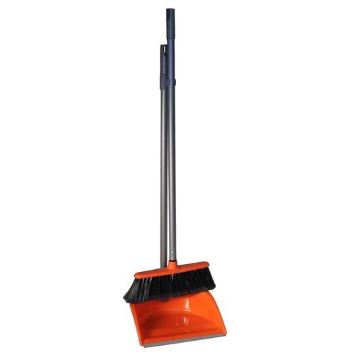Комплект для уборки Ленивка складной (щетка для пола и совок на длинной ручке) оранжевый 1100386