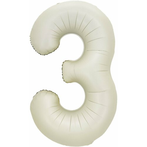 Шар (32'/81 см) Цифра, 3, Кремовый, Сатин, 1 шт. в уп.