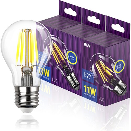 Упаковка светодиодных филаментных ламп 3 шт REV 32477 5, 2700К, Е27, FA60, 11 Вт