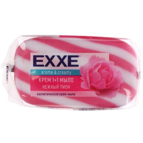 Крем+мыло Exxe 1+1 "Нежный пион" розовое полосатое, 80 г, 3 штуки