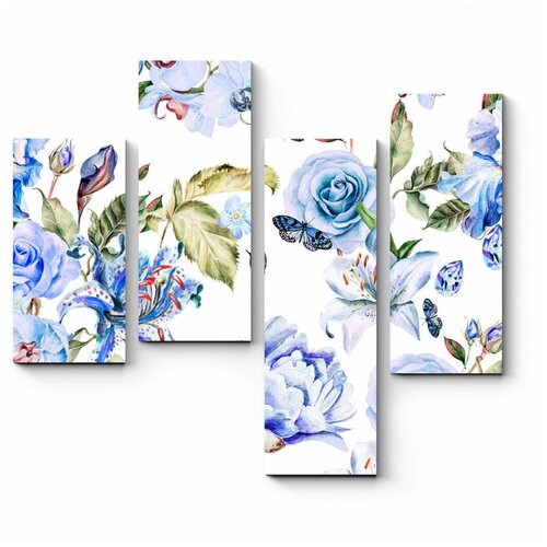 Модульная картина Голубые цветы 154x144