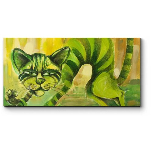 Модульная картина Зеленый полосатый кот 160x80